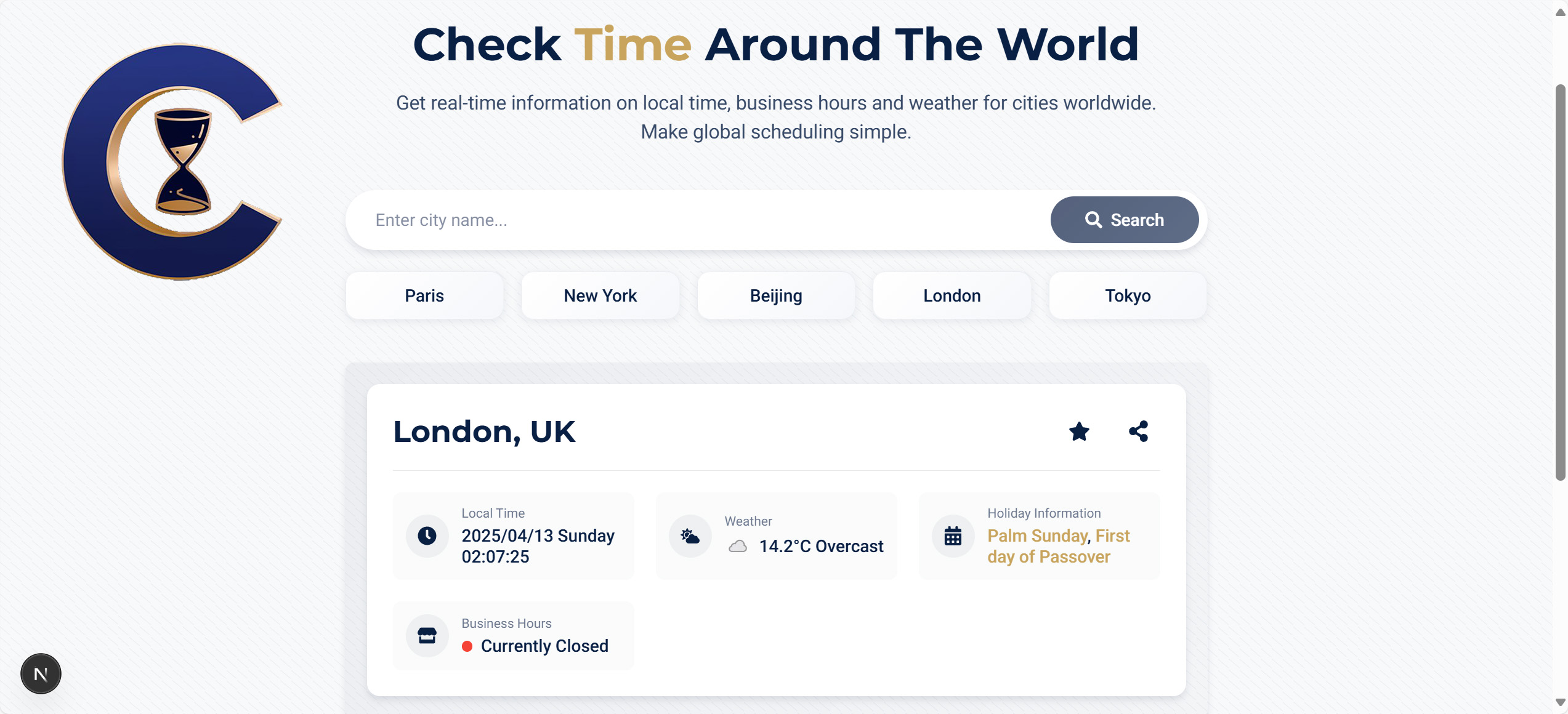 CheckTime.work - Check Work Hours, Holidays & Weather Worldwide